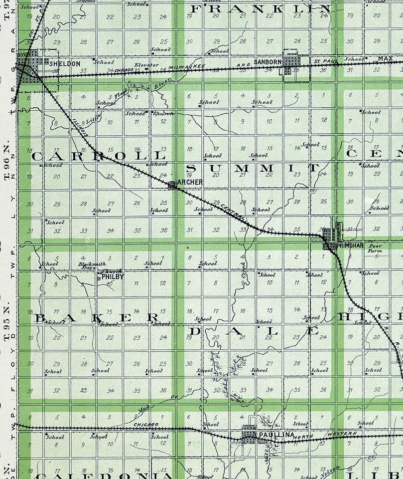 1904 Huebinger Iowa Map O'Brien County Primghar Calumet Sheldon Sanborn ...