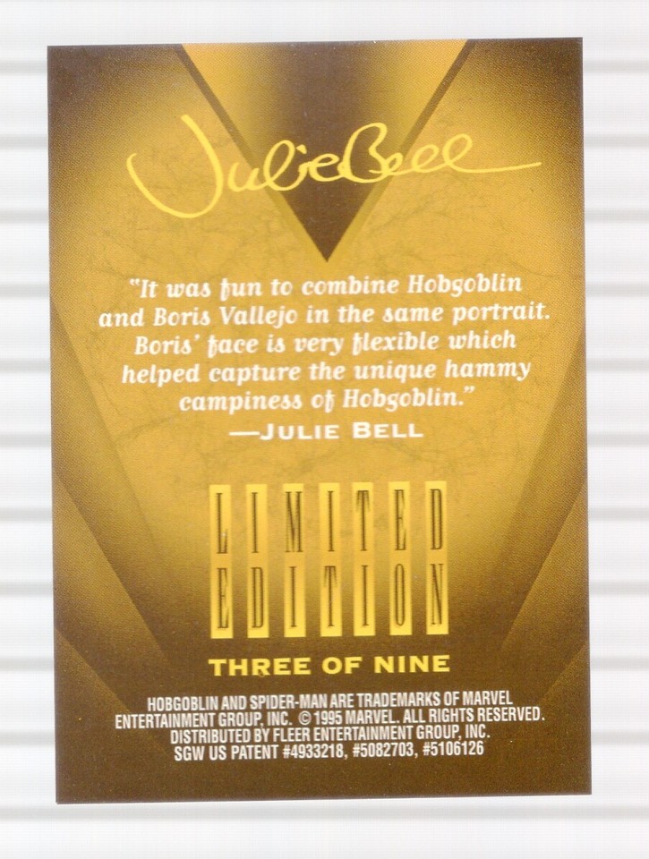 HOBGOBLIN - SPIDERMAN FLEER ULTRA - JULIE BELL - CARD # 3 of 9 - FOIL ...