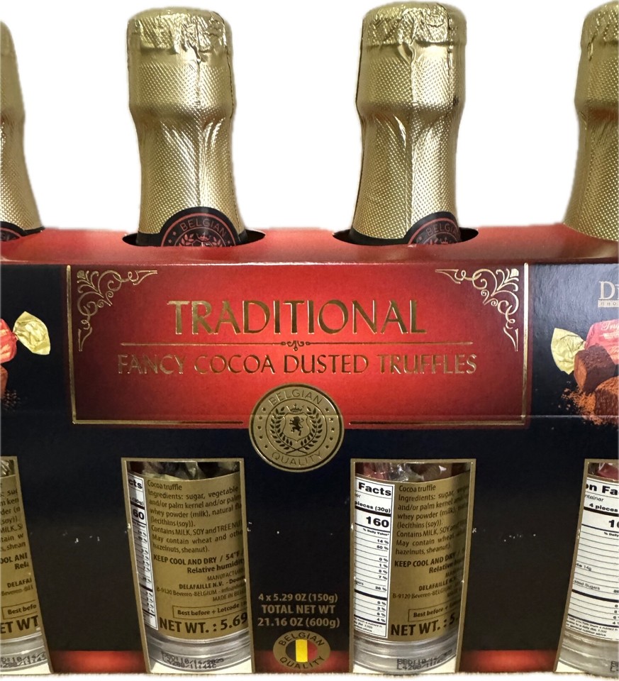 Delafaille Belgian Chocolate Truffles Mini Champagne Bottles, 4-Pack ...