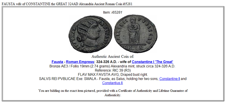 FAUSTA wife of CONSTANTINE the GREAT 324AD Alexandria Ancient Roman ...