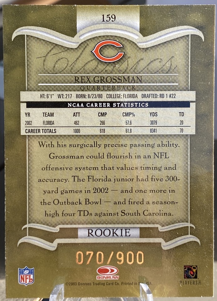 2003 Donruss Classics - Rex Grossman #159 - Rookie Card #'d/900 (RC) | eBay