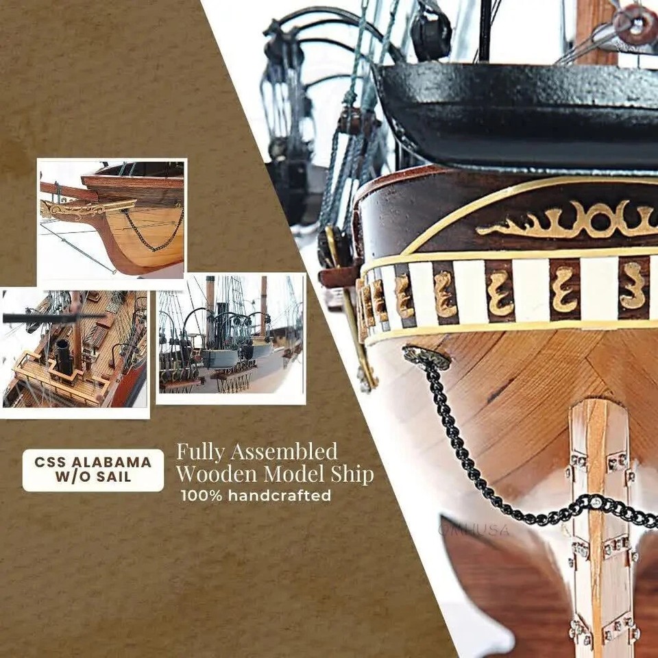 CSS Alabama w/o Sail | Handcrafted Wooden Ship Model W/ Masts & Metal ...