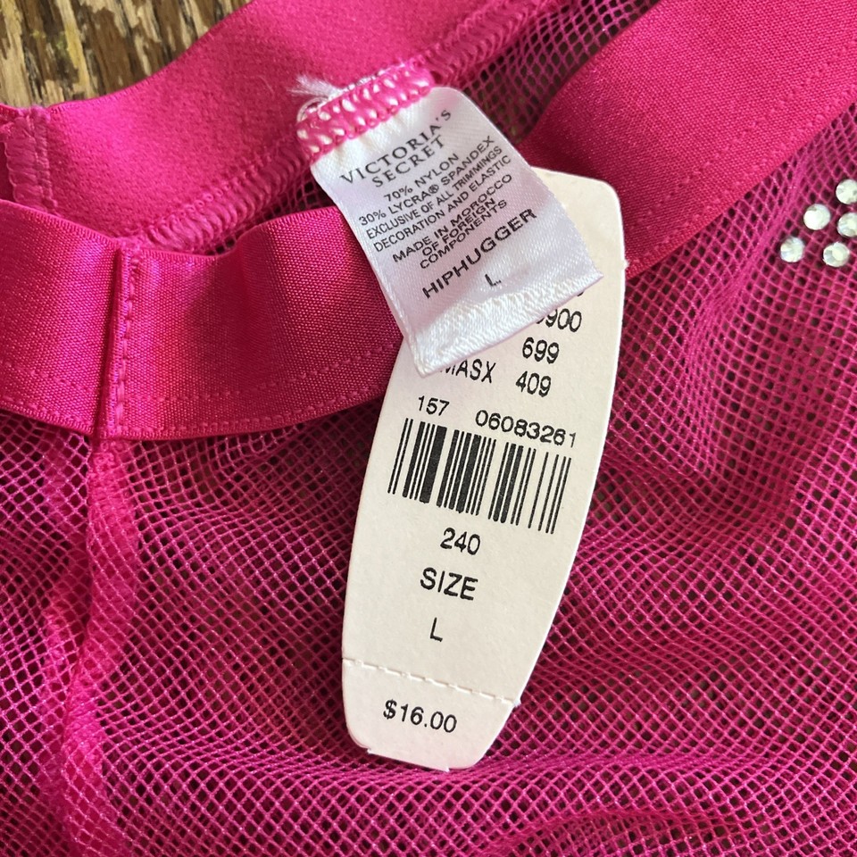 NWT Vintage Victoria's Secret Pink Sheer Mesh Fishnet Rhinestone Large ...