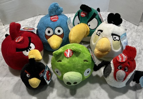 Angry Birds Plush Lot 7 Different NO Sound Red Blue Hal King Pig Rio ...