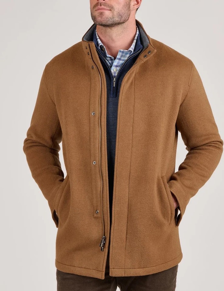 $795 Peter Millar L Crown Flex Fleece City Car Coat Hazelwood Wool Jacket | eBay