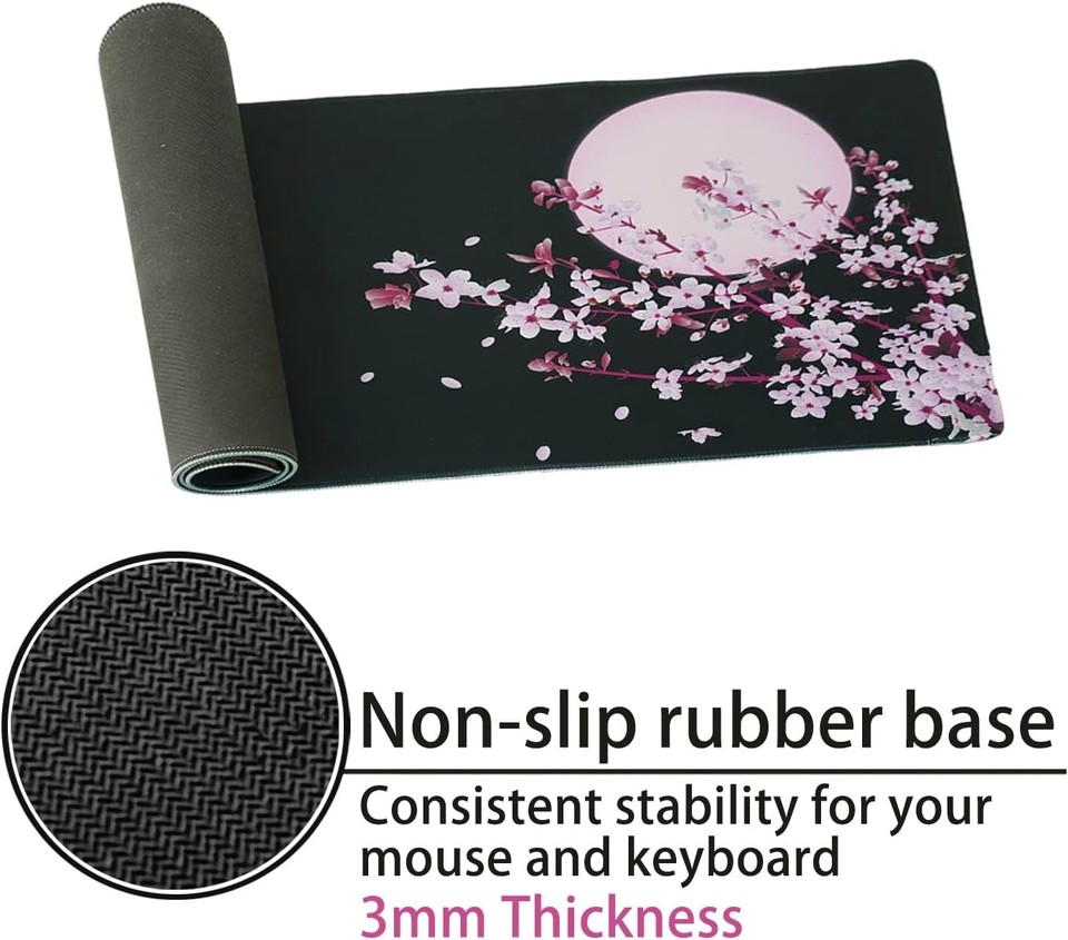Cherry Blossom Floral Mouse Pad Black XL Extended Large Mouse Pad ...