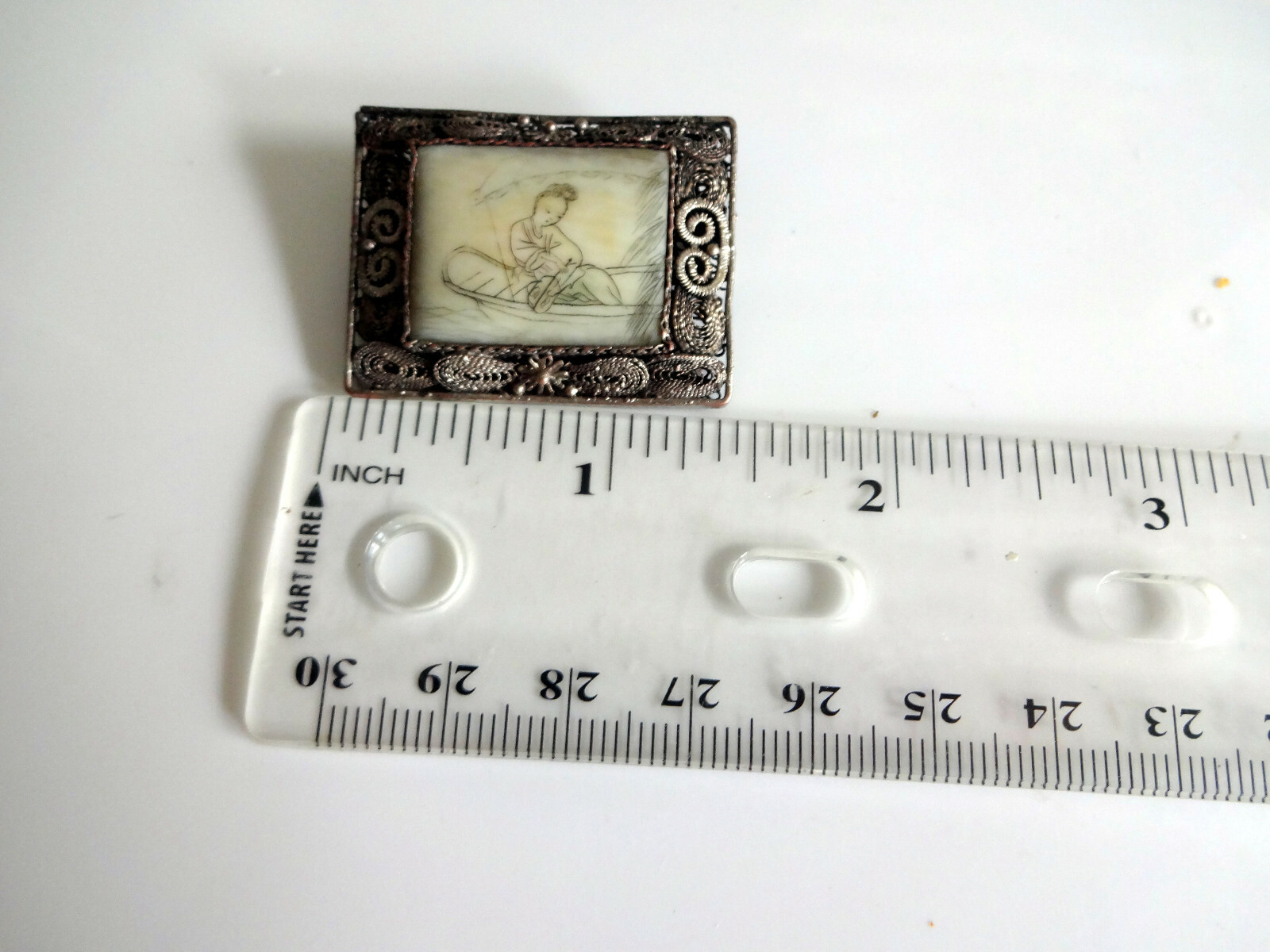 Vintage Bovine Silver tone Geisha Hand Made Pin Brooc… - Gem