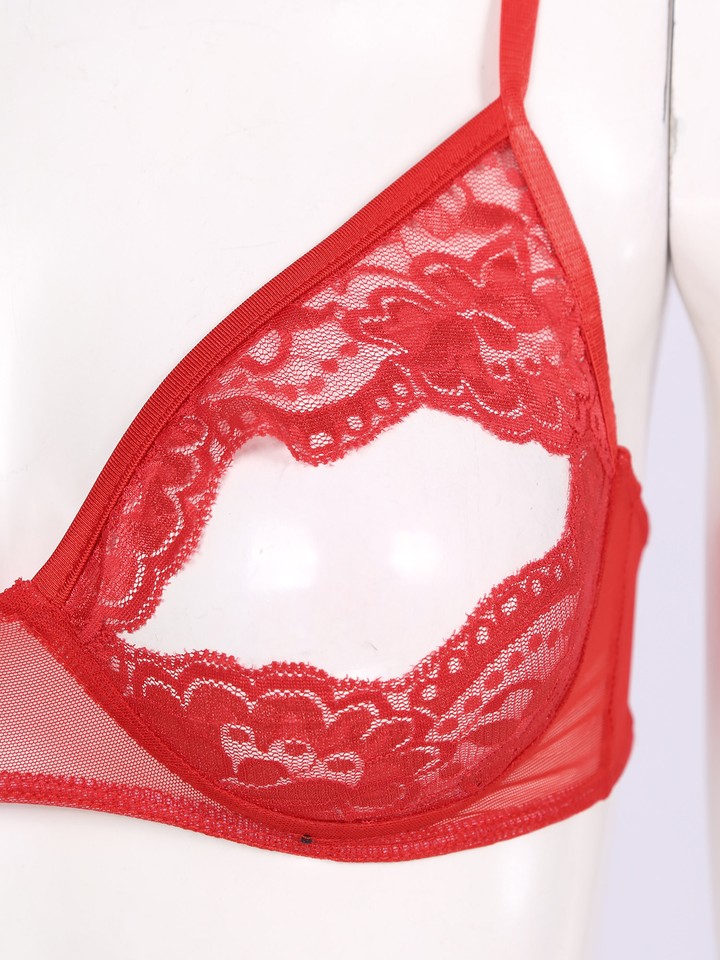 Women Open Cup Bra Cupless Sexy Lingerie Lace Bustier Nipple Split Top ...