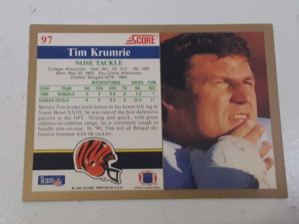 Tim Krumrie Cincinnati Bengals 1991 Score Card #97 | eBay