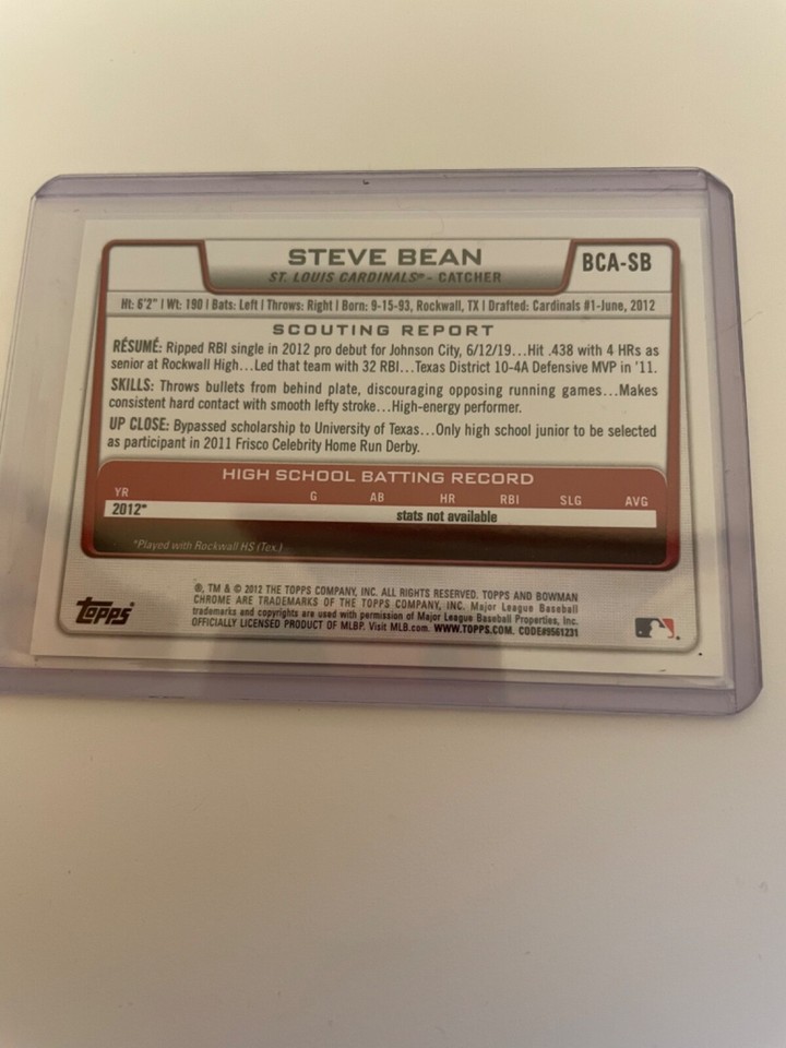 2012 Bowman Chrome BCA-SB St Louis Cardinals Steve Bean Autograph | eBay