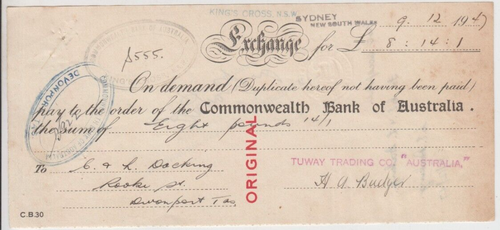 Impressed Duty 1947 Commonwealth Bank of Australia Kings Cross Sydney ...