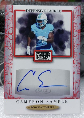 Cameron Sample 2021 Sage Premier RC Auto Red Rookie Football Autograph ...