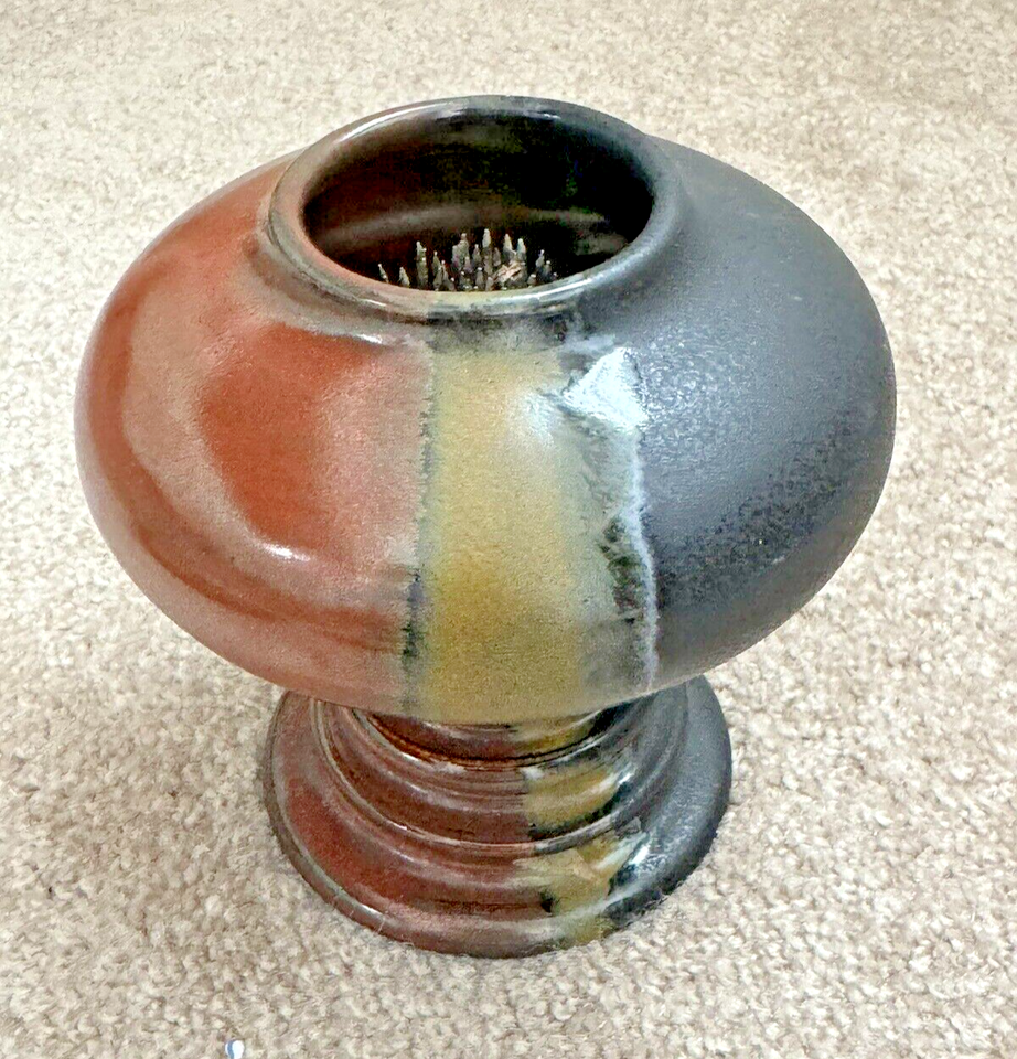 Artisan Pottery Signed Glazed Vase Fixed Flower Frog Inside Handcrafted ...