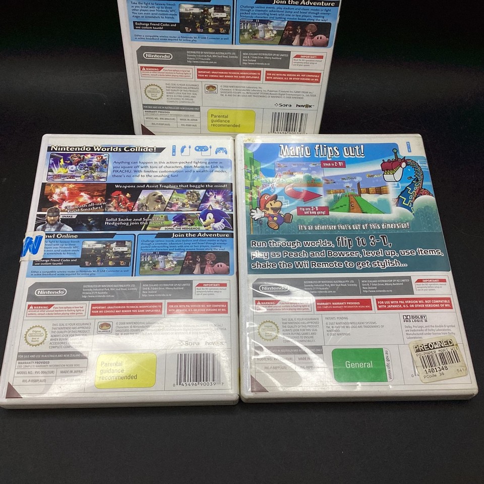 3x Wii Video Game Bundle Incl: Super Smash Bros, Super Paper Mario (13B ...