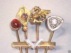 14K GOLD CUSTOM MADE PIN WITH 4 ANTIQUE STICKPINS GRIFFIN DIAMOND ...