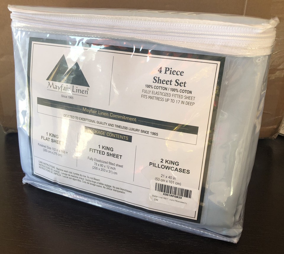 Mayfair Linen 100% Egyptian Cotton Sheets, Light Blue King Sheets Set ...