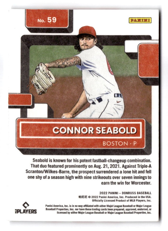 2022 Donruss Connor Seabold #/50 America Parallel Rated Rookie RC 59 ...