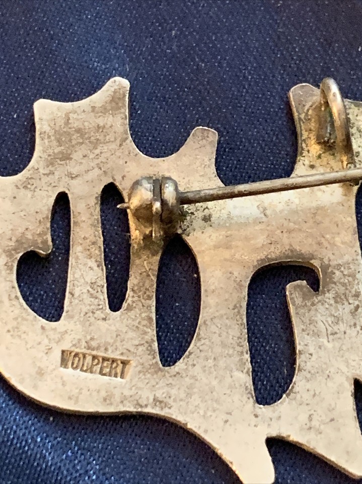 VTG MODERNIST WOLPERT 925 STERLING SILVER TWO TONE HEBREW WORD BROOCH ...