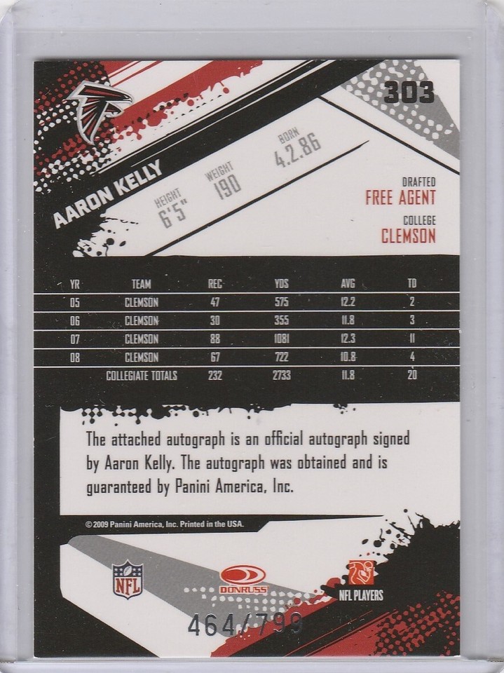 2009 Score Inscriptions Autographs #303 Aaron Kelly AU #/799 050-P | eBay