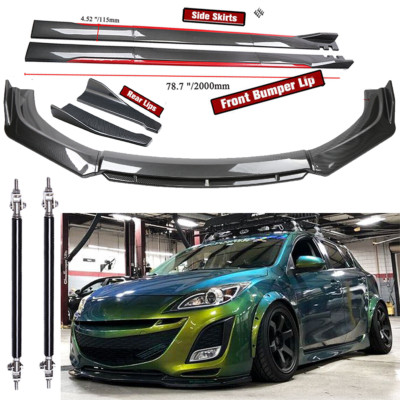 Front Rear Bumper Lips Side Skirt Extension Carbon Fiber For Mazda 3 ...
