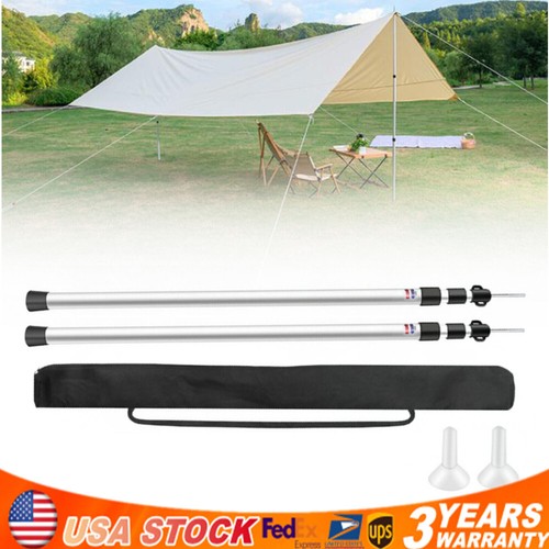 2× Tent Pole Telescopic Adjustable Tarp Poles for Camping Canopy Awning ...