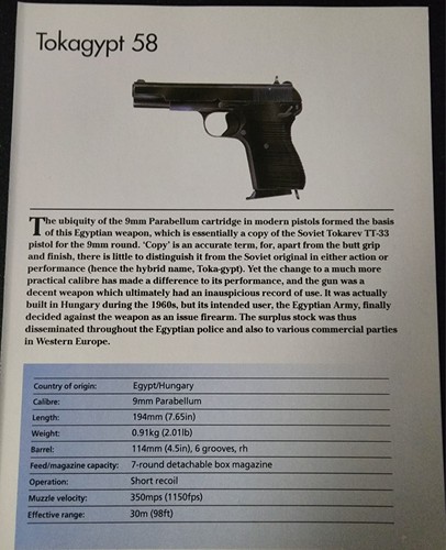 Tokagypt 58 Gun Pistol Picture Out of Print Firearm Spec Sheet Wall Art ...