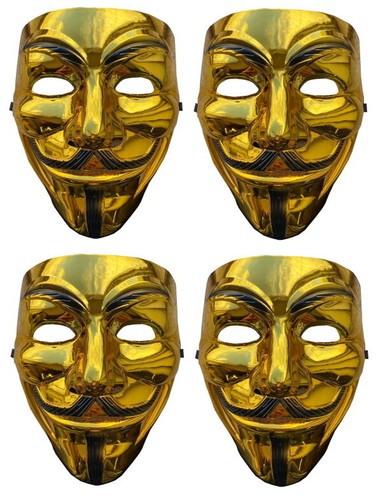 4 X GOLD ANONYMOUS HACKER PROTEST GUY FAWKES HALLOWEEN FANCY DRESS FACE ...