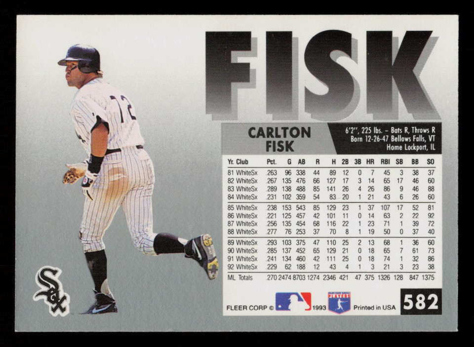 1993 Fleer Carlton Fisk #582 Chicago White Sox Baseball Card | eBay