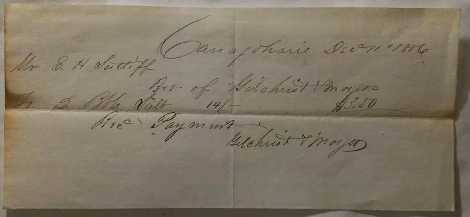 RARE Vintage Handwritten December 11, 1856 Promissory Note/Receipt $3. ...