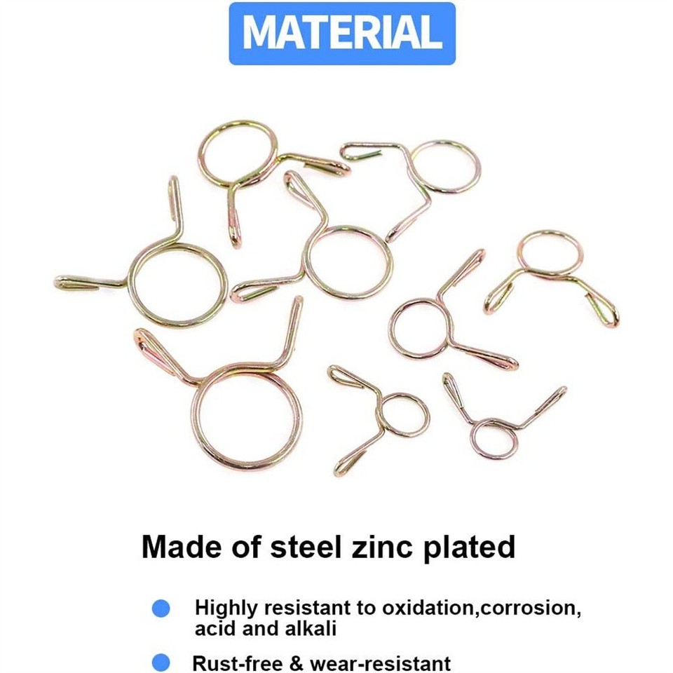 250Pcs Wire Fuel Hose Spring Clips Silicone Pipe Clamps Air Band Vacuum ...