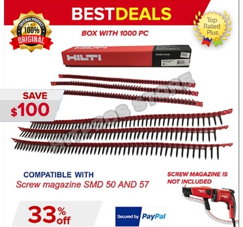 HILTI COLLATED SCREWS 6X1 1/8 PBH M BOX WITH 1000 FAST SHIPPING #254805 ...
