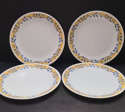 Corelle Casa Flora Set 4 Dinner Plates Blue Yellow Stripe 10 1/4" | eBay
