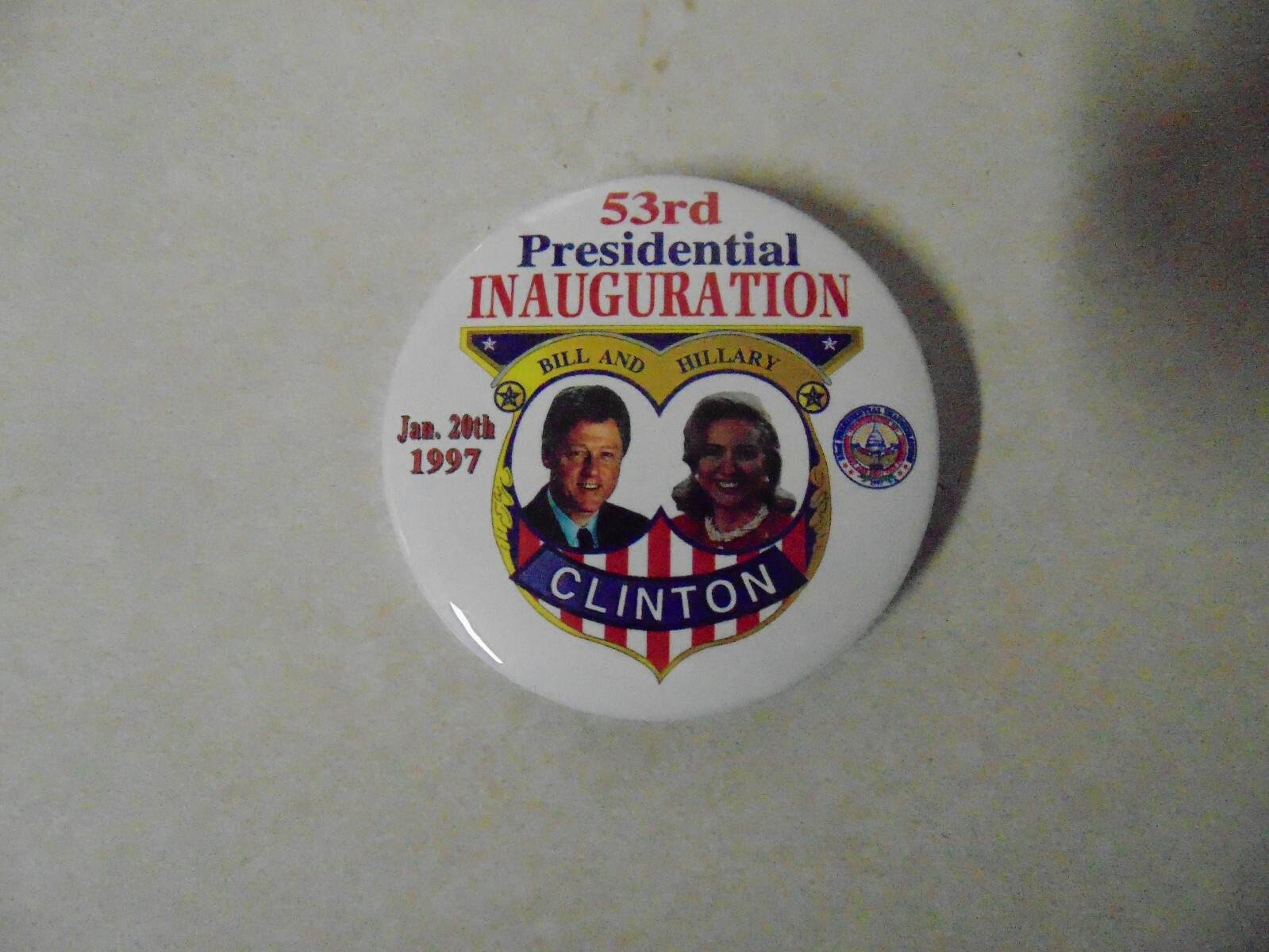 POLITICAL CAMPAIGN BUTTON PIN BILL AND HILLARY CLINTON 3 INCHES 53RD ...