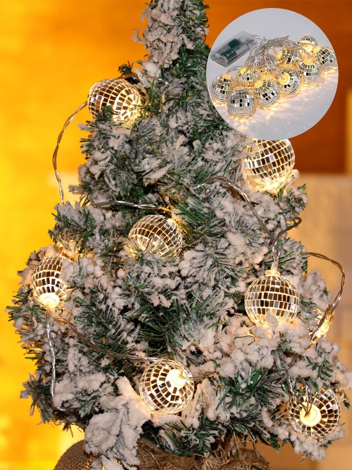 LED Disco Ball String Light Battery Powered Mirror Balls Ornaments for ...