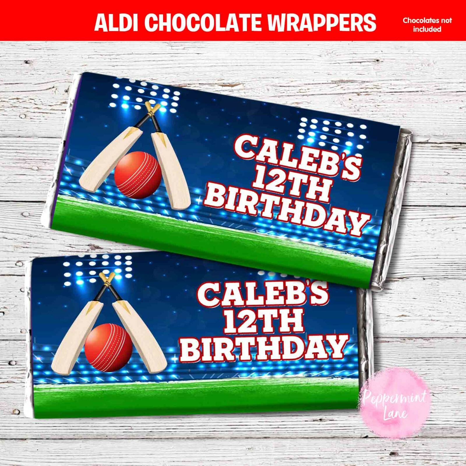 DIGITAL or PRINT CRICKET SPORTS Chocolate CHOC WRAPPER ALDI BIRTHDAY ...