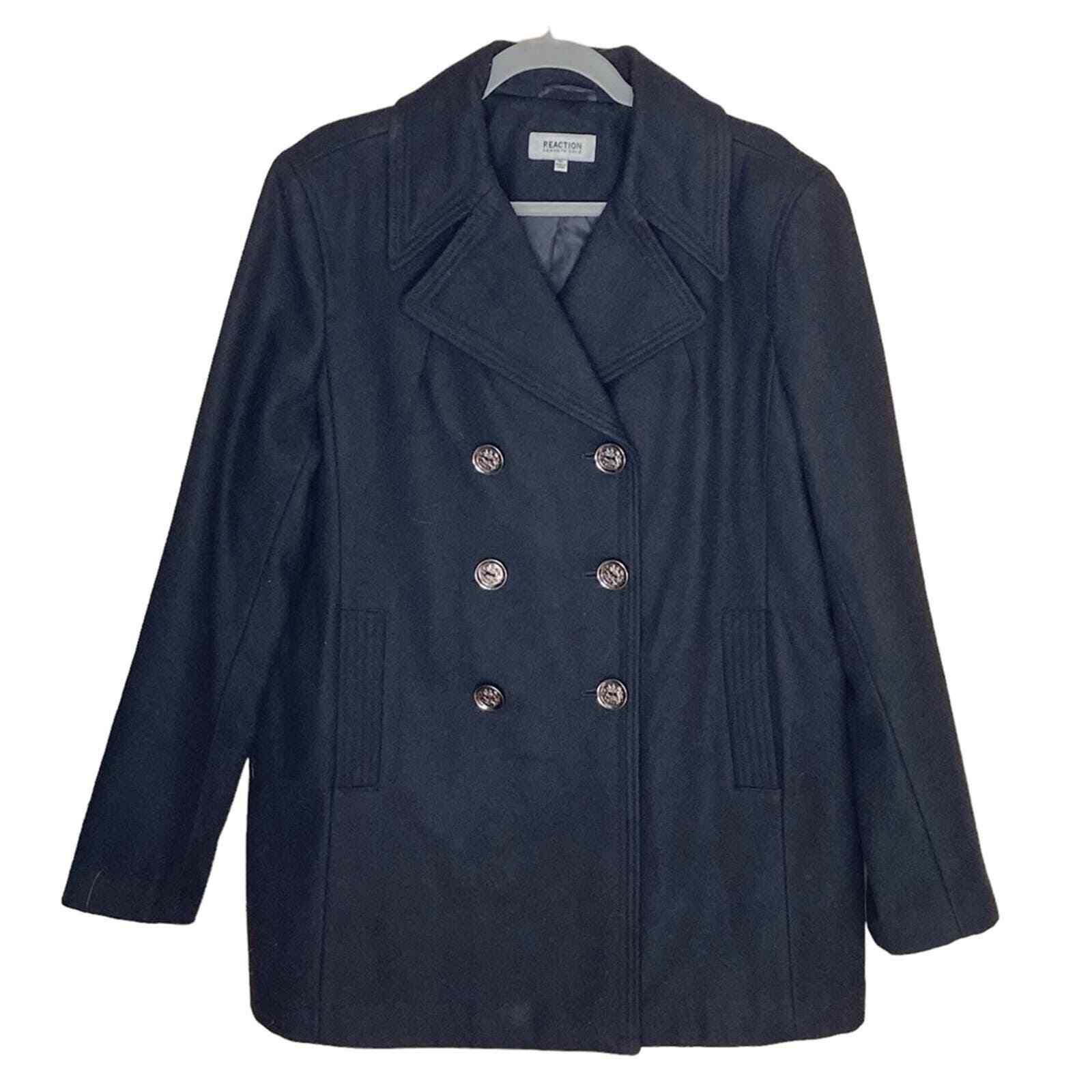 Reaction By Kenneth Cole Size XL Bleck Wool Blend Double Breasted Car ...