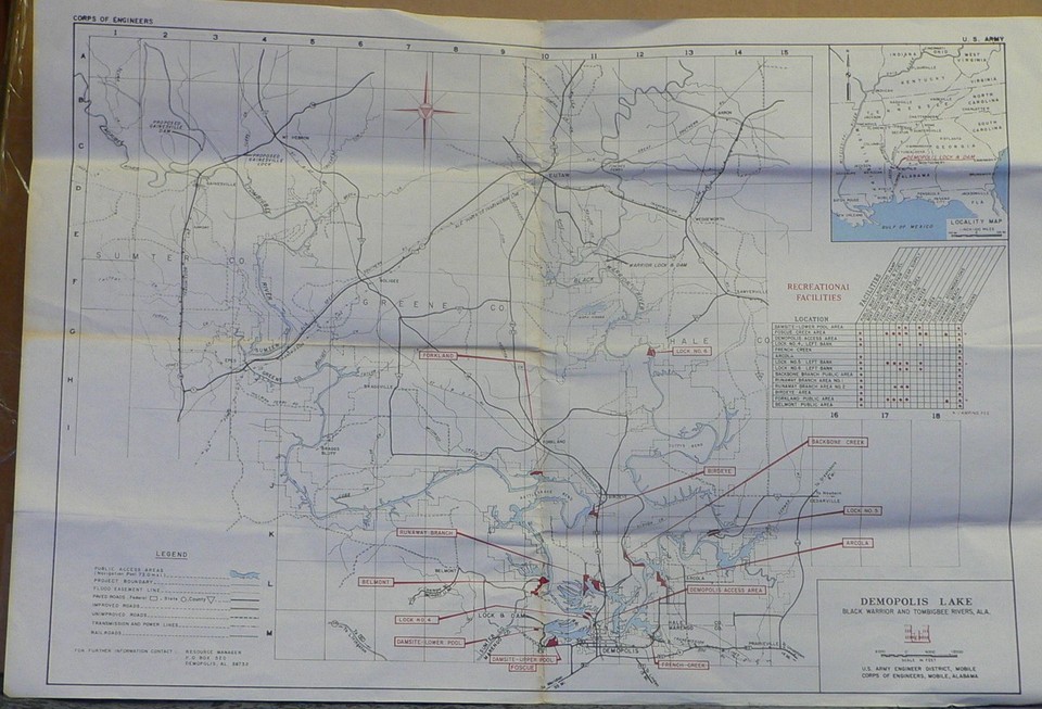 1989 Recreational Map of Warrior Lake & Holt Lake by U.S. Army Corp | eBay