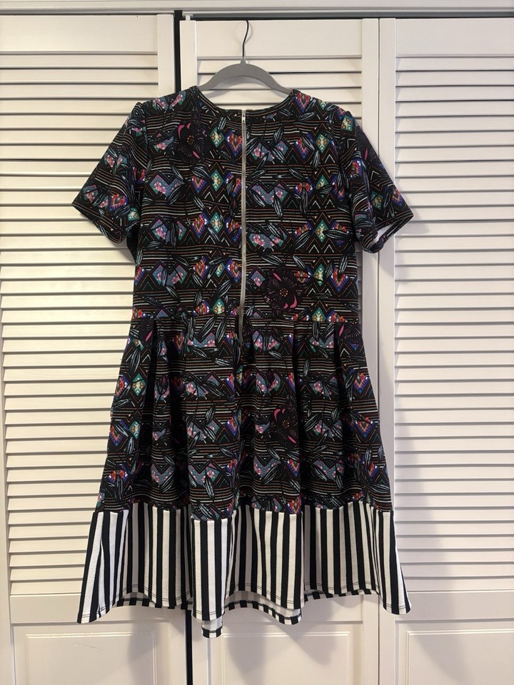 LuLaRoe 3X Amelia Dress Rainbow Black White Stripes Pocket Fit Flare ...