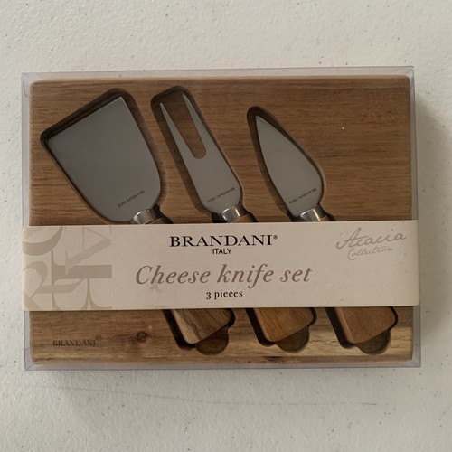 Brandani Inox Cheese Knife Set 3 Pieces with Wood Cutting Board | eBay