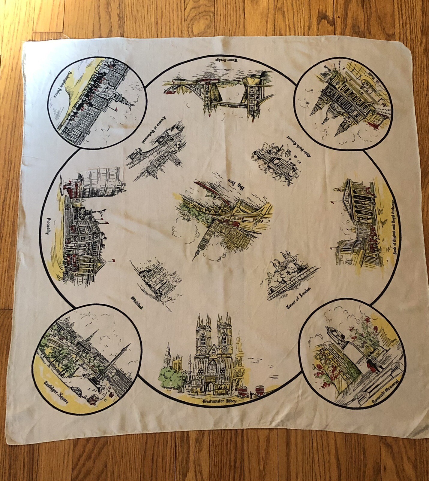 Vintage London Scarf 30” Landmarks of London Big Ben … - Gem