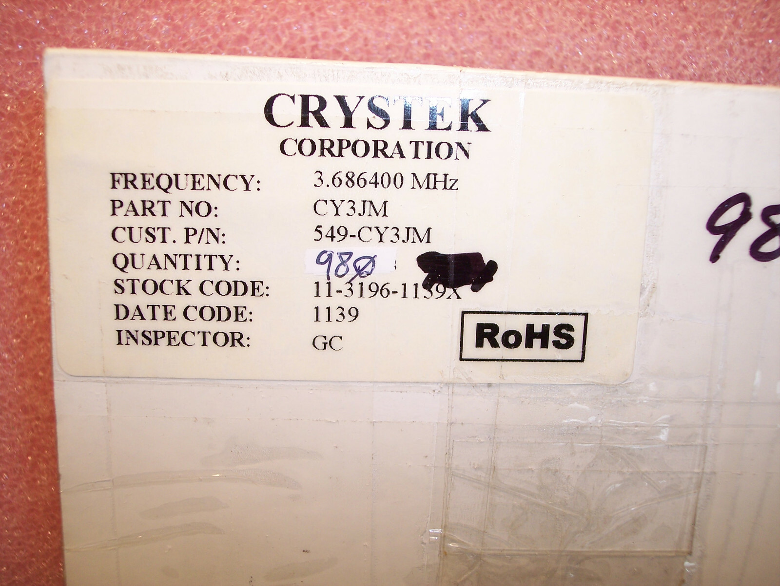 QTY (50) 3.686400MHz 18pf HC-49 QUARTZ CRYSTALS CY3JM CRYSTEK ROHS 3. ...