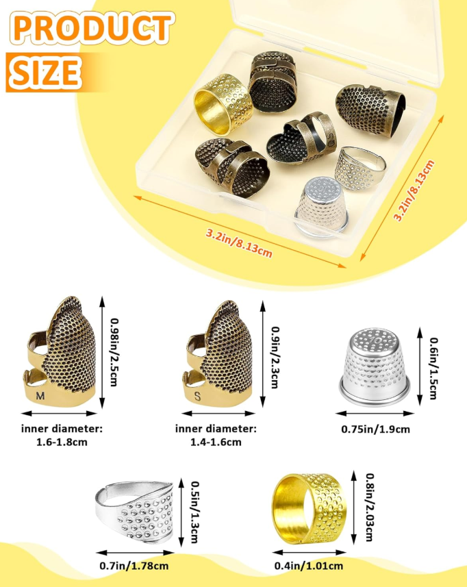 Sewing Thimble Kit 7-Piece – Metal Finger Protectors for Hand Sewing ...