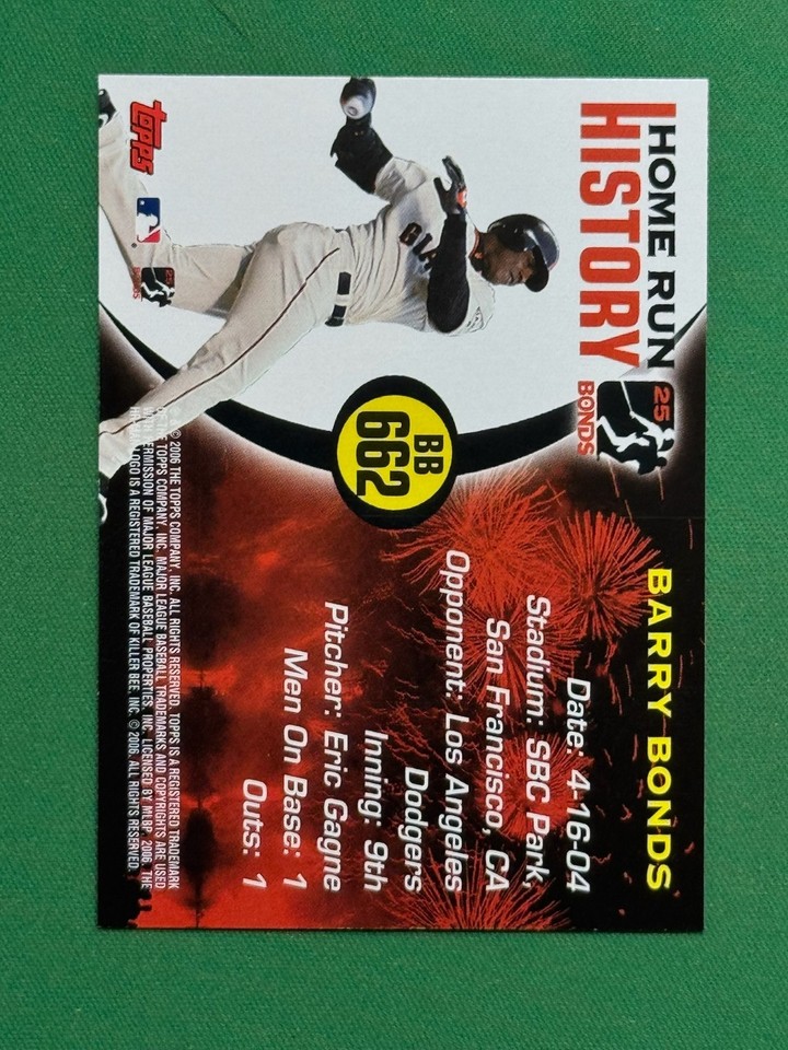 2006 Topps Series One Baseball Barry Bonds Home Run History #BB662 ...