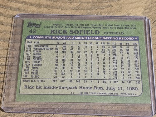 1982 Topps #42 Rick Sofield Minnesota Twins Nmmt | eBay