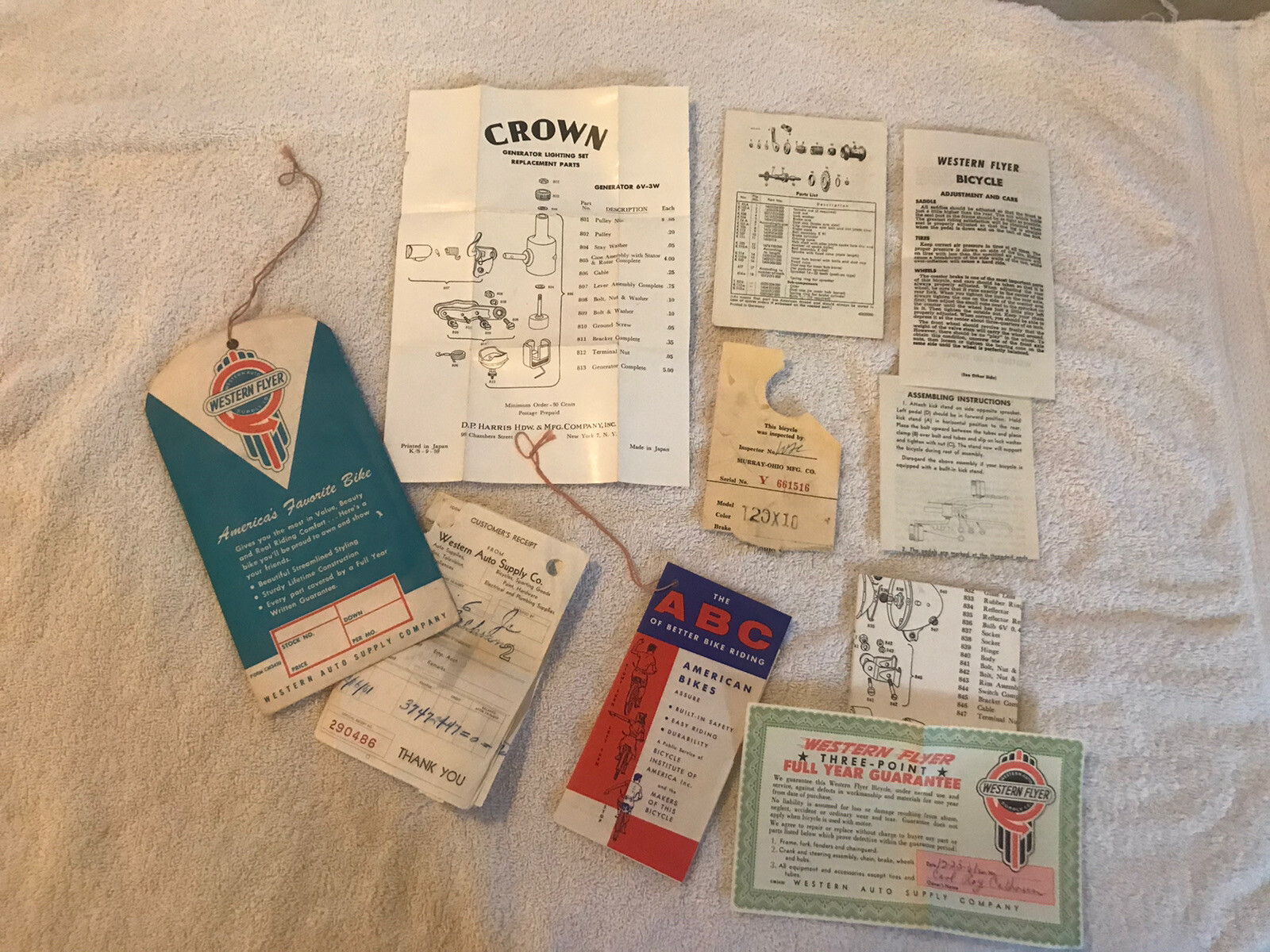 Western Flyer Bicycle Paperwork Adjustment & Care Original Envelope ...