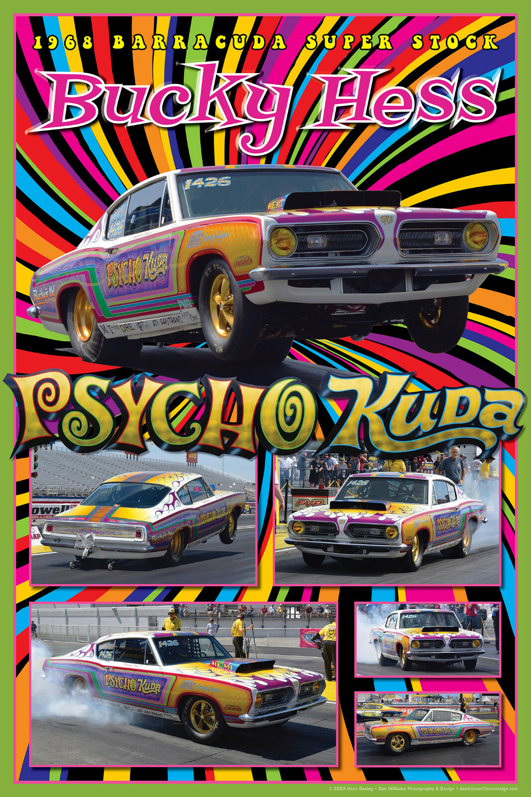 Bucky Hess 1968 Plymouth Barracuda NHRA "Psycho Kuda" Drag Race 20" x ...