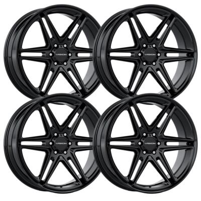 (Set-4) Vision 476 Wedge 22x9.5 5x115 8mm Gloss Black Wheels Rims 22 ...