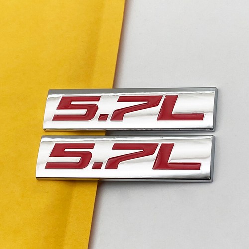2x Chrome Red Metal 5.7L Emblems Logo V8 V6 Engine Fender Trunk Badge ...