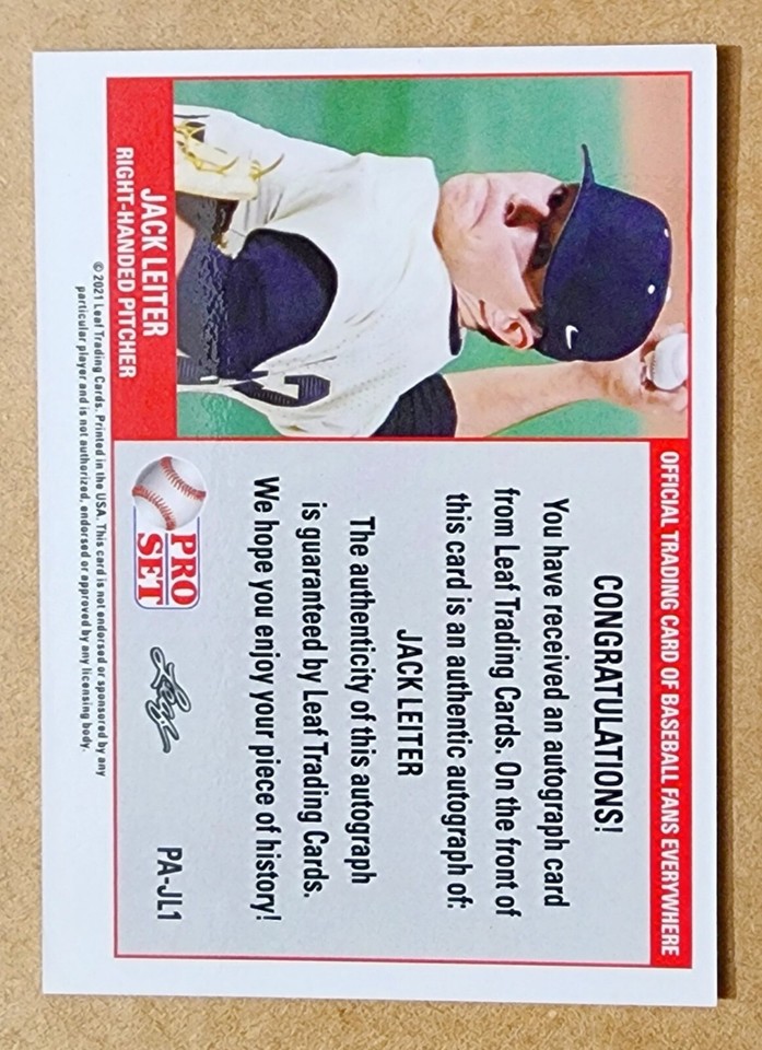 2021 Leaf Pro Set Metal Jack Leiter XRC Red Crystal Cracked Ice Auto PA ...