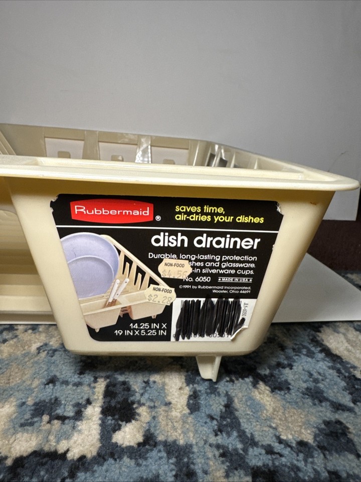 Vtg Rubbermaid Dish Drain Drying Rack Beige Almond Plastic Large MCM ...